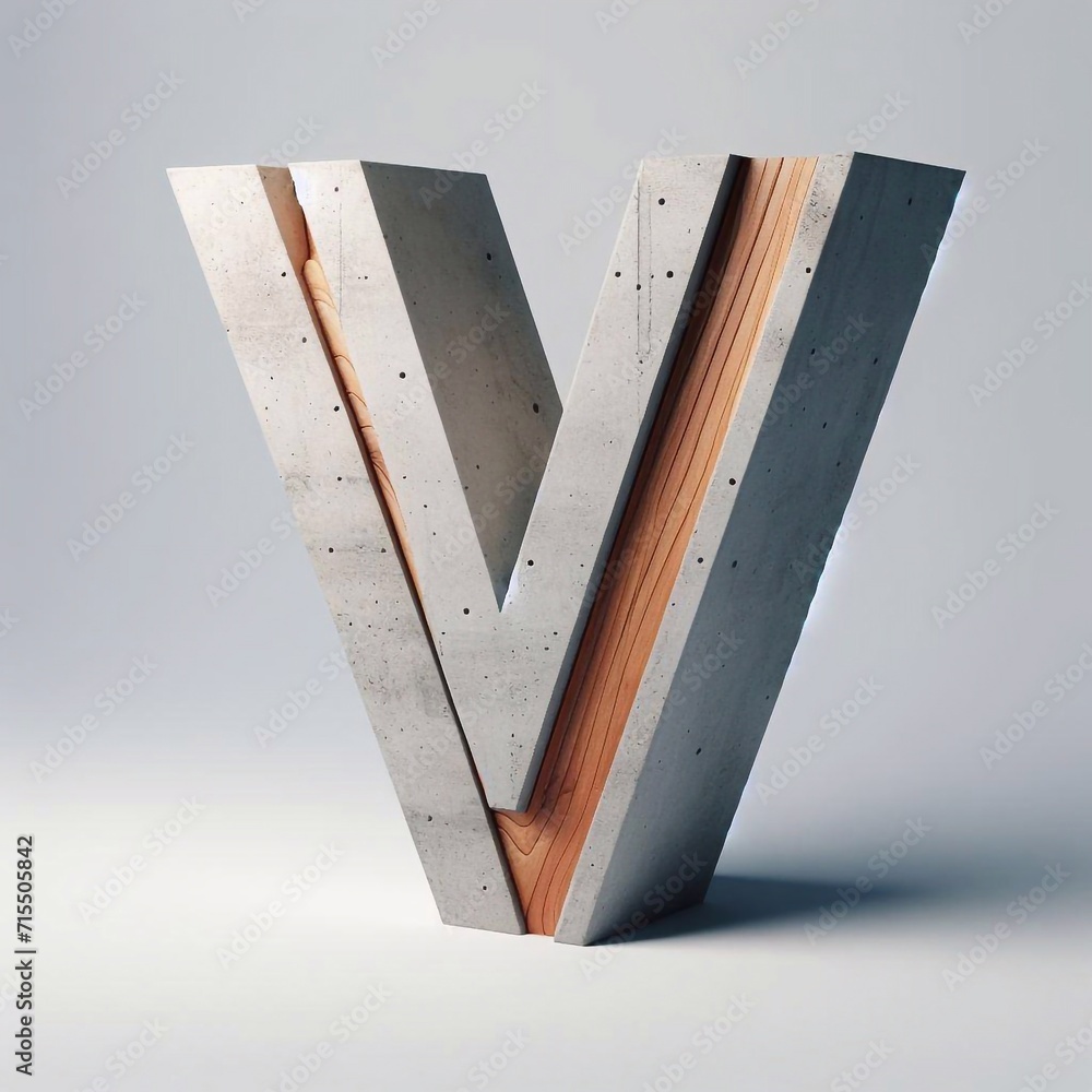 V letter shape created from concrete and wood. AI generated ...