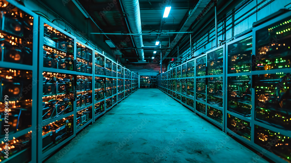 Networking Server Rows: Rows of servers in a datacenter, representing ...