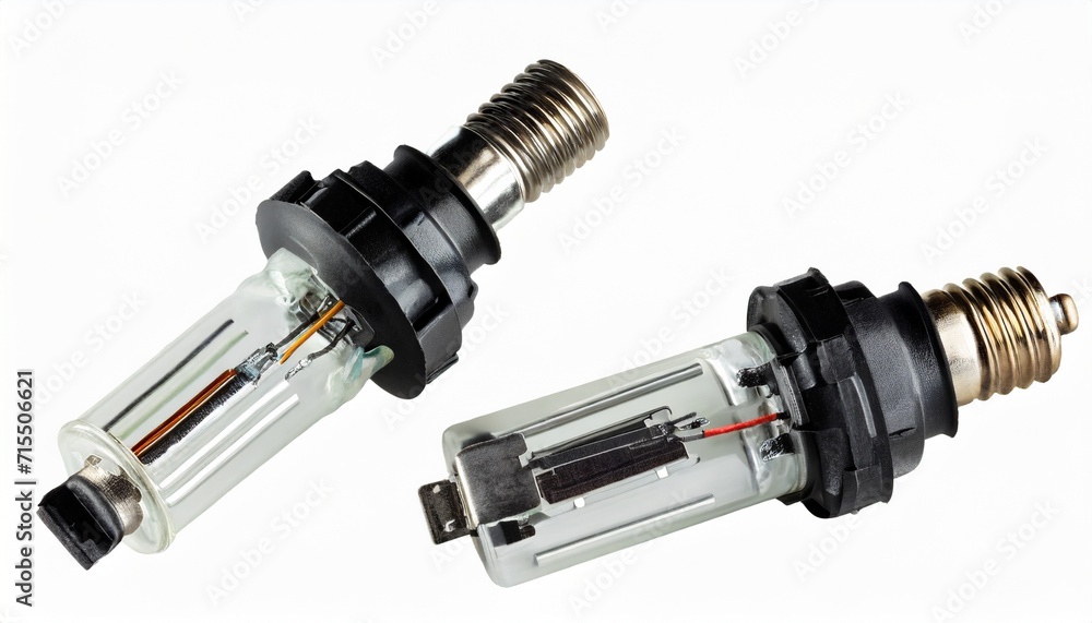 new automotive halogen light bulb with soldered short piece of wire and ...