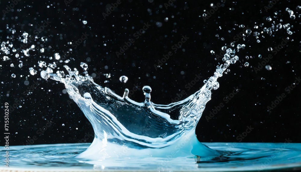 a water splash hitting the black background in the style of animated ...