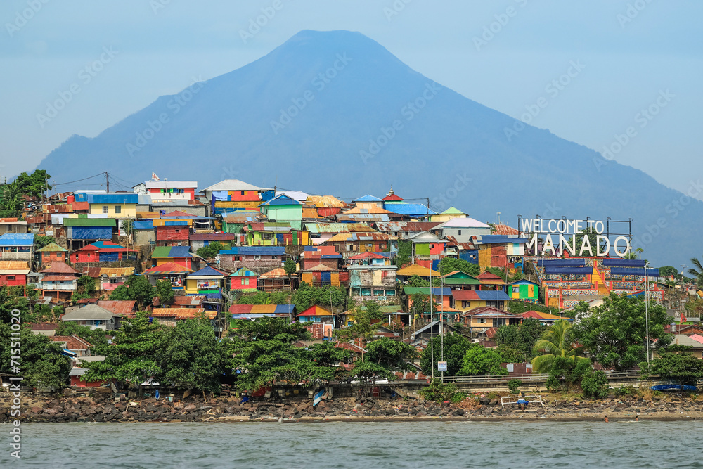 Welcome to Manado sign at the port entrance of provincial capital in ...