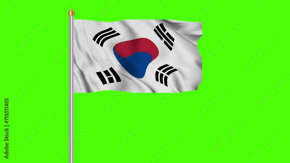 South Korea Flag animation on green screen background. 4K Resolution ...