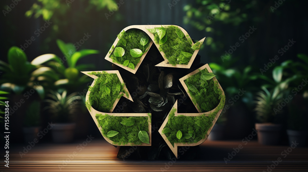 shape of a recycling sign in the middle of untouched nature. An ...