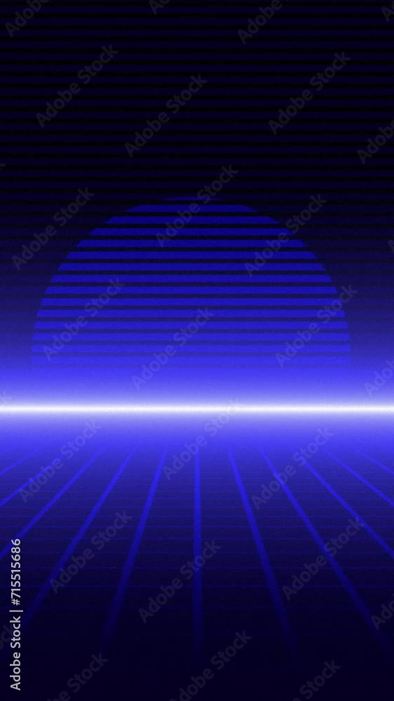 Glowing sci-fi retro cyberpunk sun with grid line motion. Retro Neon ...