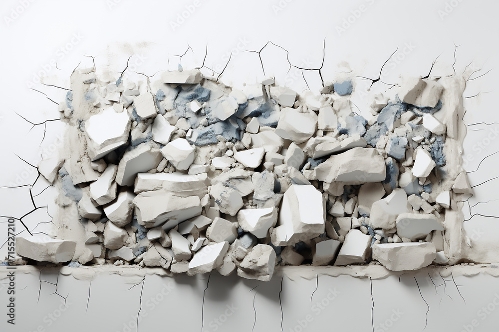 Concrete slab floor shell hole isolated on white background. Fallen ...