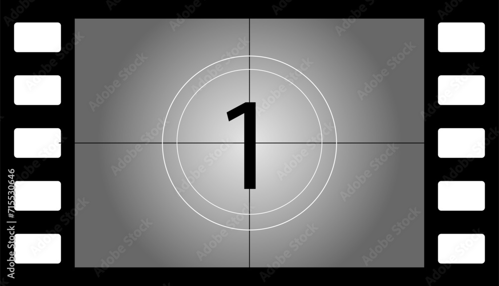 Old movie countdown. Flat, gray, number 1, old film countdown ...
