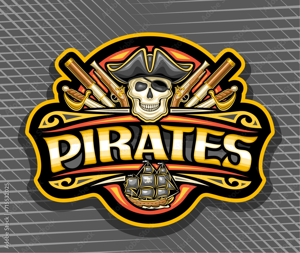 Vector logo for Pirates, black decorative tag with illustration of ...