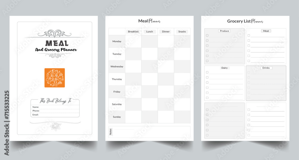 Meal & Grocery Planner. Daily Gratitude Monthly & Yearly Undated ...