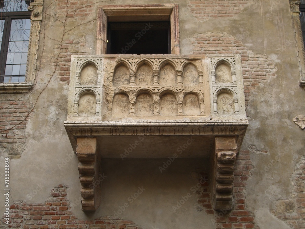 The balcony of Juliet Capulet in the entrance into the courtyard where ...