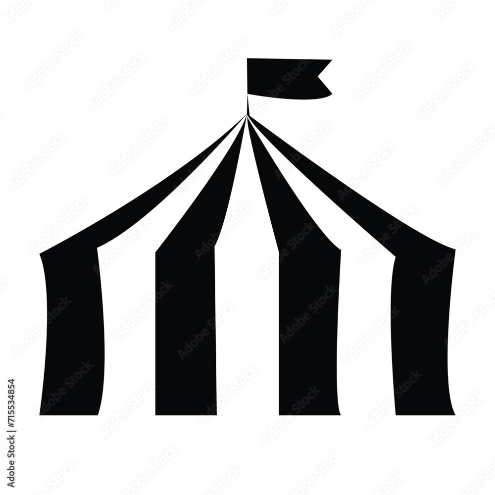 Circus tent with a split flag striped solid black icon. Carnival dome ...
