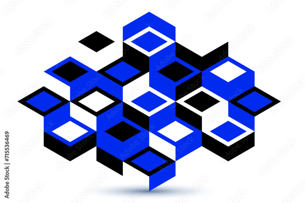 Abstract vector wallpaper with 3D isometric cubes blocks, geometric ...
