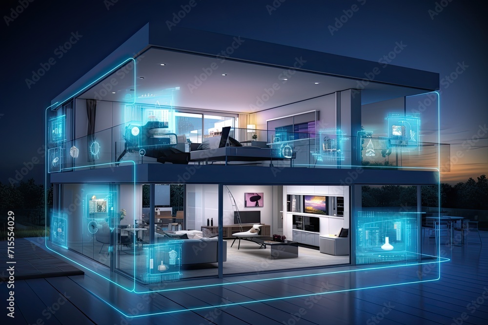 smart home setup. A modern living space equipped with smart home ...