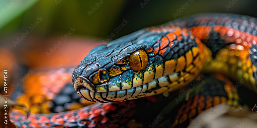 Generative AI illustration of close-up of coiled snake with intricate ...