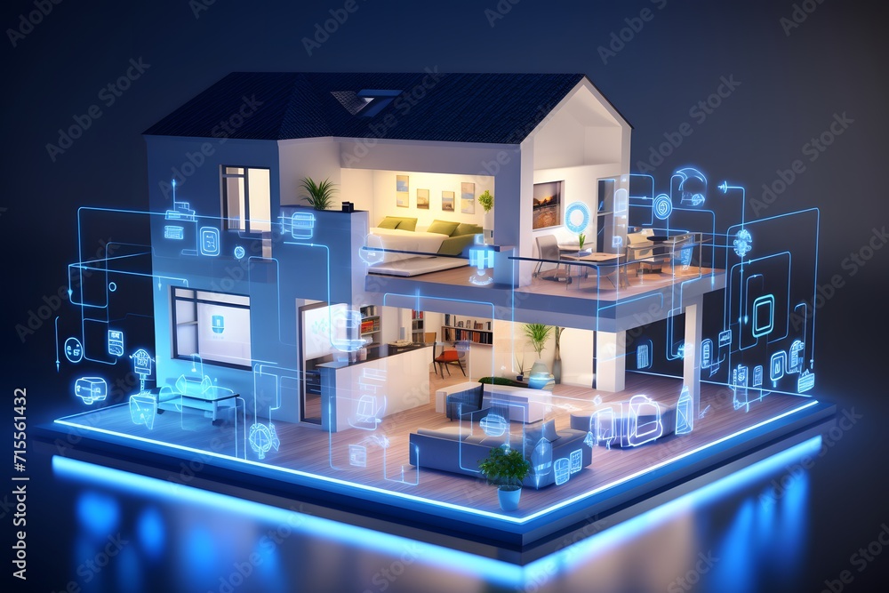 smart home - smarthome technology illustrated by generative AI. Modern ...