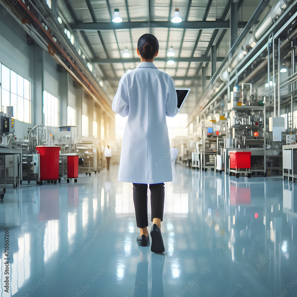 Health and safety officer on the walk in the production hall. Concept ...