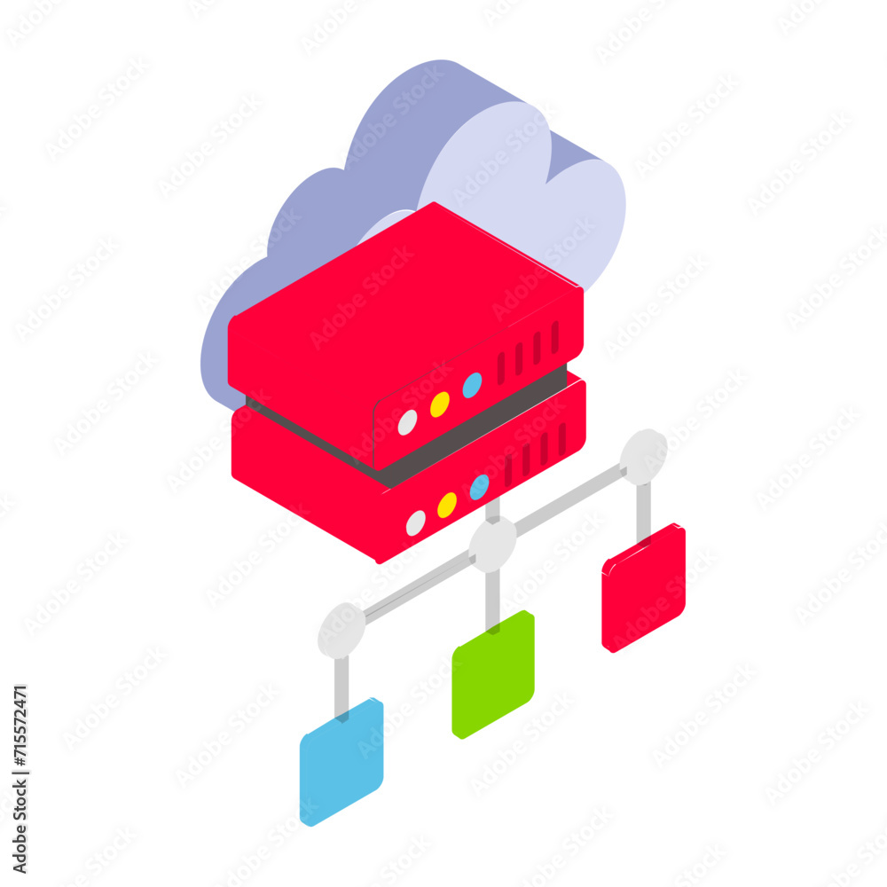 Cloud Computer with their Nodes isometric Concept, Remote Storage ...