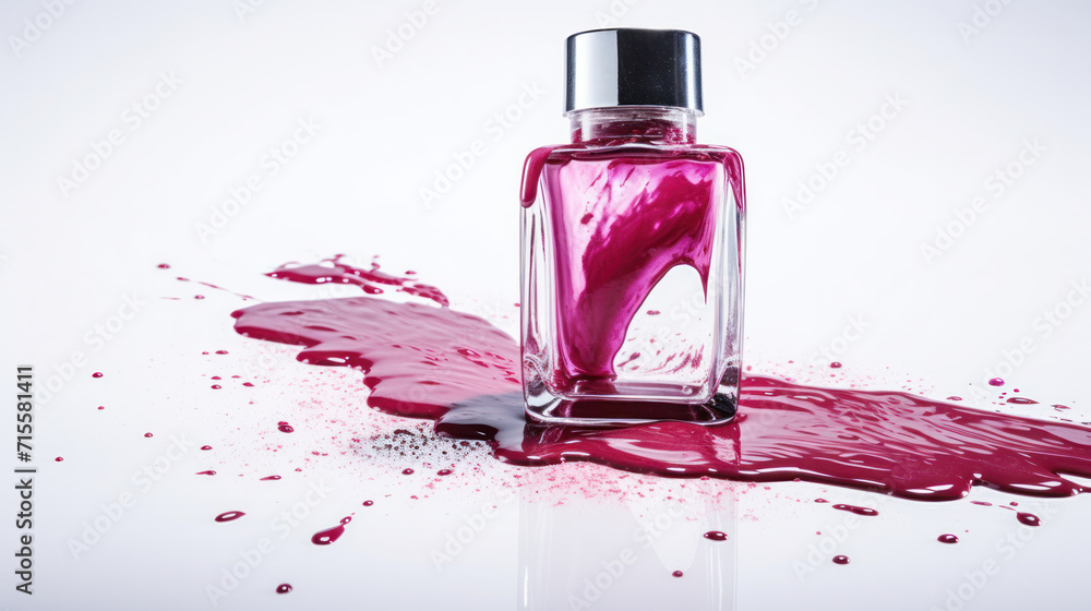Fine art cosmetics and beauty image of vivid red nail varnish spilled ...