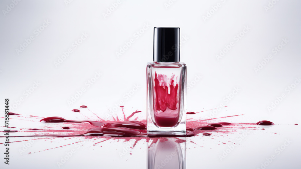 Fine art cosmetics and beauty image of vivid red nail varnish spilled ...