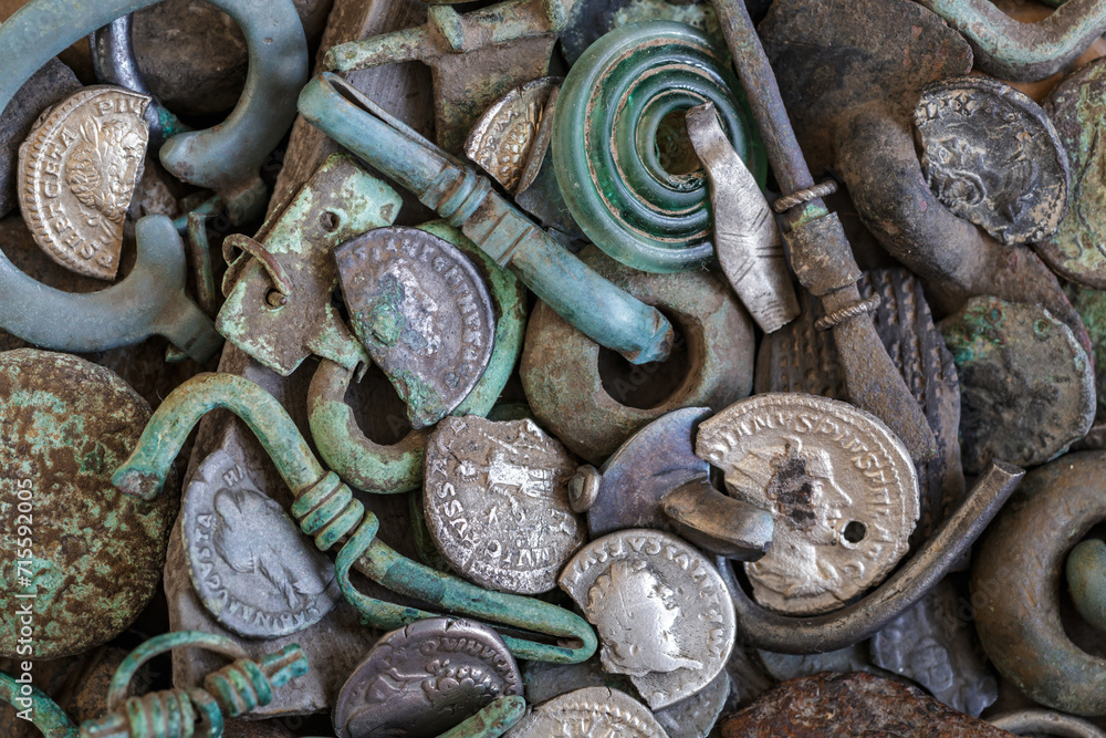 Archaeological remains of the Roman Empire.Authentic silver denarius ...