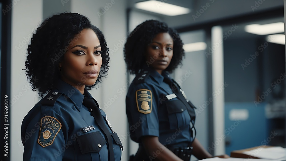 Portrait of a beautiful black african police woman on uniform on a ...