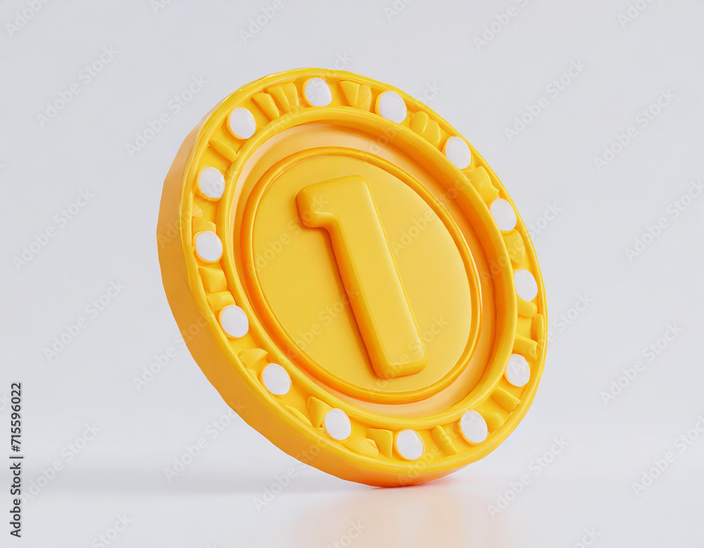 Gold coin from the game Mario isolated on white background. 3D icon ...