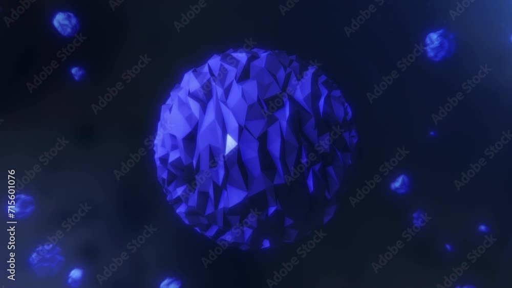 A purple blue meteorite fragment floating in space against the backdrop ...