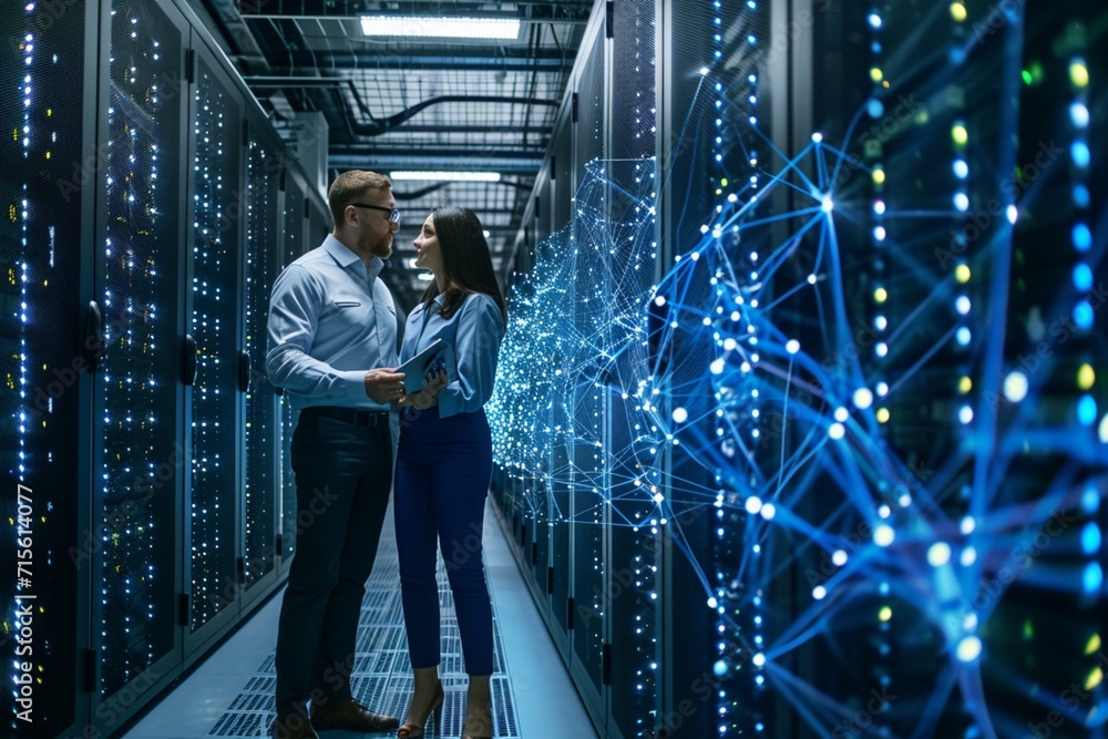 Female and Male IT Engineers Discussing Technical Details in a Working ...