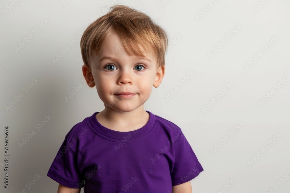 Little Boy In Purple Tshirt On White Background, Mockup Stock Photo ...