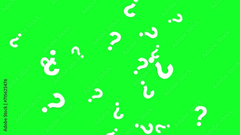 White question marks moving and rotating isolated on green screen ...