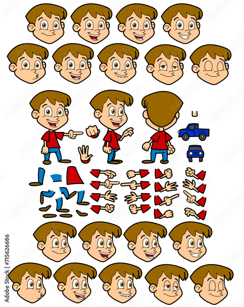 Set of elements for creating a boy character animation. boy with ...