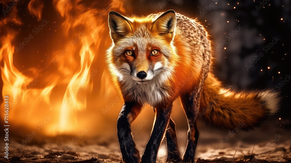Amidst the chaos of a forest ablaze, a fox becomes a symbol of untamed ...