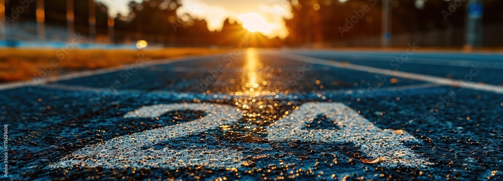 Stadium's starting line in afternoon light, a powerful symbol of sports ...