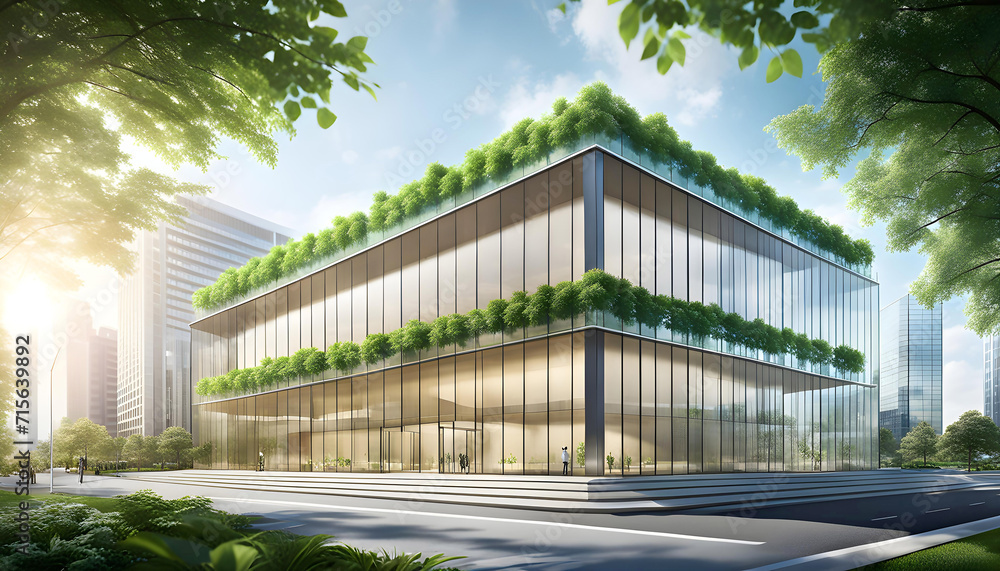 Ecological building in a modern city, 3D-rendering, a stable glass ...