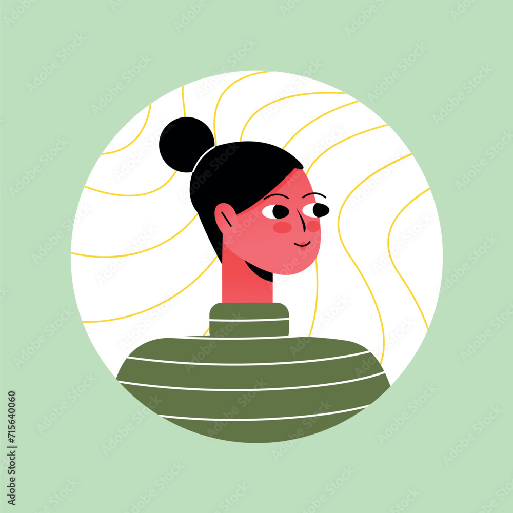 Avatar of satisfied person in the cartoon style. This cute girl's ...