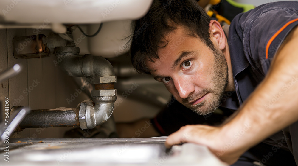 Plumber at work replacing an old, corroded, rusty pipe system or a pipe ...