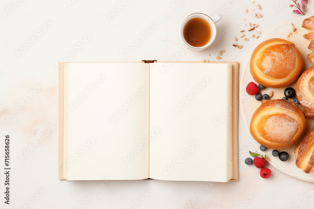 Pastry style border design with an open recipe book placed in the ...