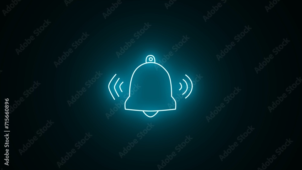 ภาพประกอบสต็อก Neon line ringing bell icon. Glowing neon bell sign ...