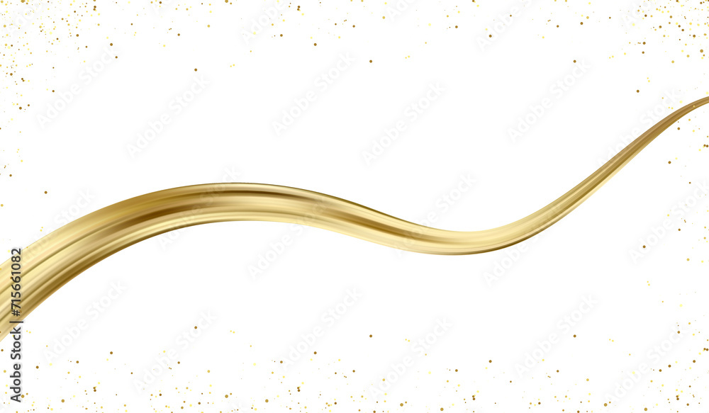 Golden flow wave. Golden paint brush stroke, Shiny golden moving lines ...