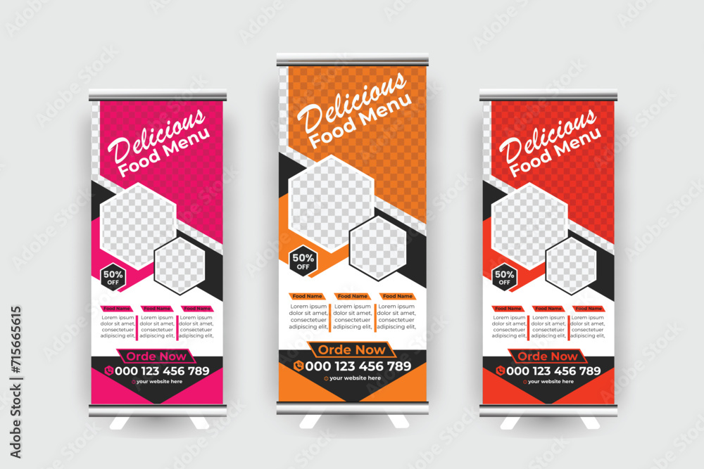 delicious food menu roll up banner design and restaurant roll up banner ...