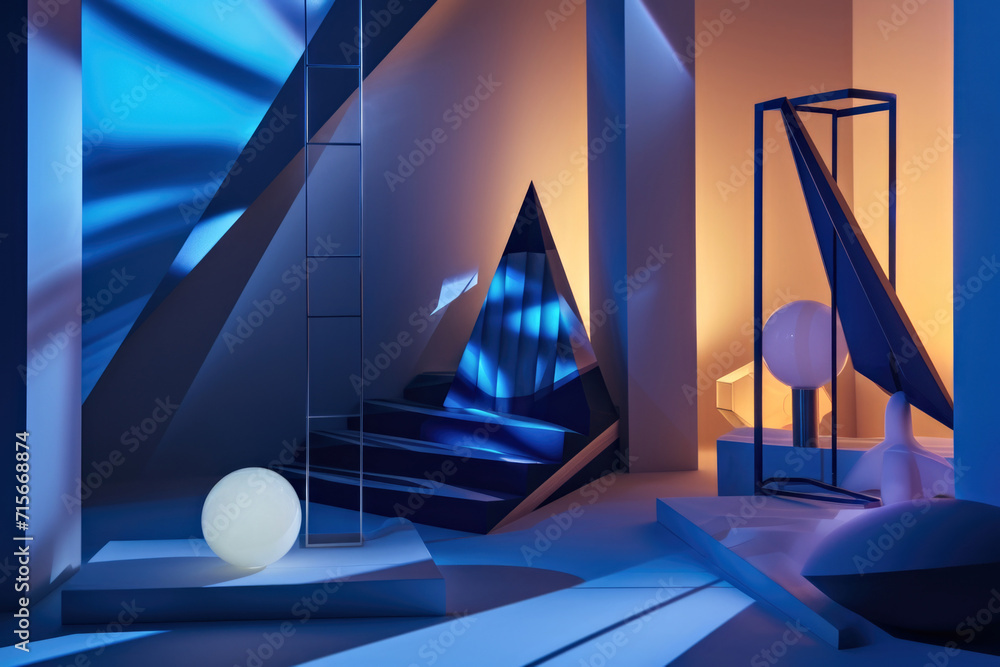 Vibrant studio set: A room adorned with a multitude of colored lights ...