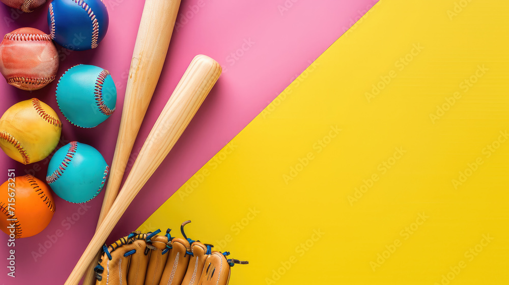 colored empty background framed by a layout of a baseball bat ...