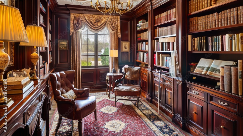 Interior Design Mockup: A traditional study with rich mahogany ...