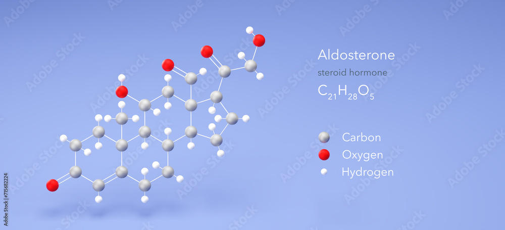 aldosterone molecule, molecular structures, steroid hormone, 3d model ...