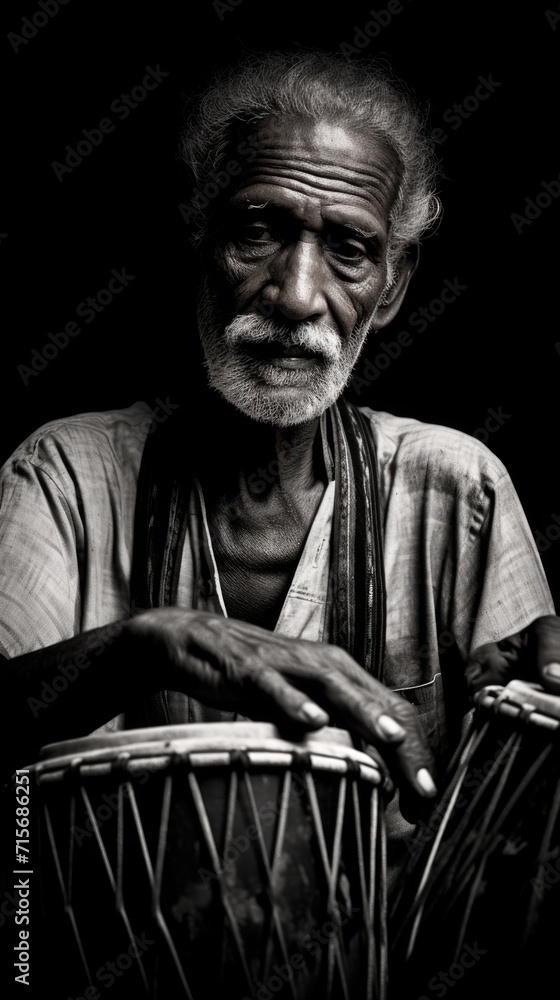 Portrait of a senior drum maker. Sri Lankan old man making the ...