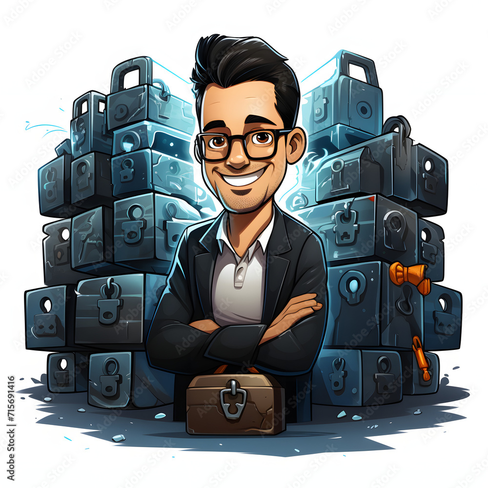 Cybersecurity professional encrypting data for transfer isolated on ...