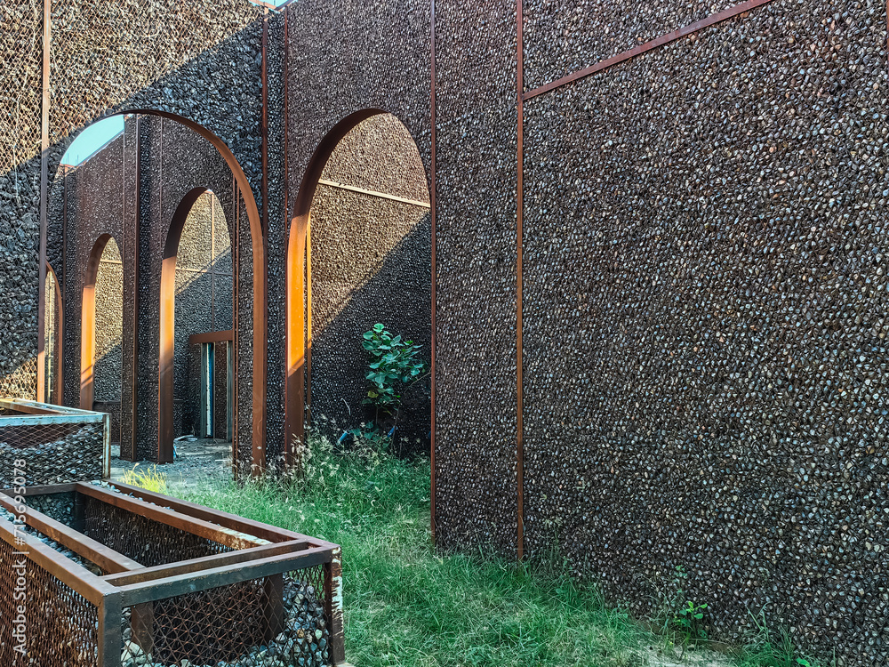 Stones textured fence gabion steel metal grate stone wall basket made ...