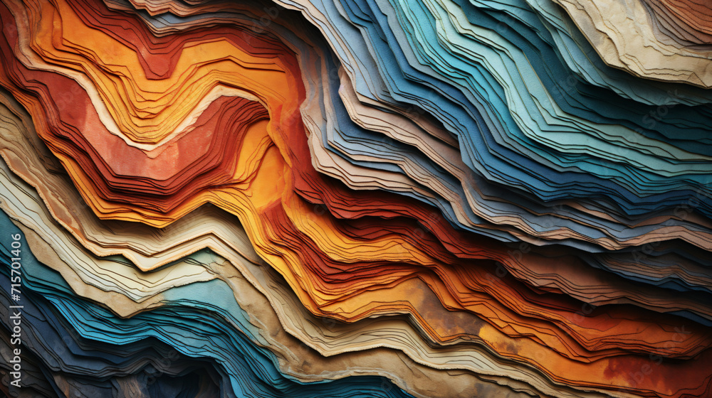 many layers of striped paper, in the style of abstract color fields ...