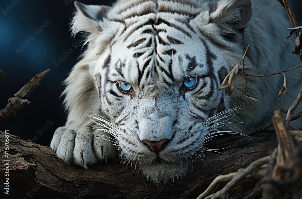 Captivating and majestic, a rare white tiger with piercing blue eyes ...