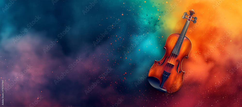 Violin in colorful powder explosion. Illustration of the violin ...