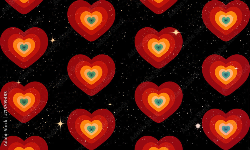 Vintage Striped heart pattern psychedelic concentric colored hearts ...